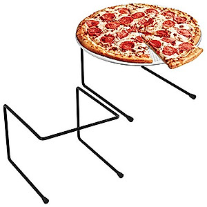MyGift Black Metal Pizza Table Stands, Tabletop Pizza Pan Riser Food Platter Tray and Display Rack, Set of 4