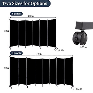 Room Divider Folding Privacy Screens with Lockable Wheels, 176'' Fabric Partition Room Dividers Freestanding Room Divider Panel for Room Separation, Wall Divider for Home Office Bedroom Studio Decor