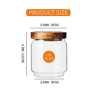 Homtop Glass Storage Containers Set of 4, 15 FL OZ High Borosilicate Glass Jars Kitchen Food Canisters with Acacia Wood Lids for Coffee Beans/Sugar/Tea/Nuts