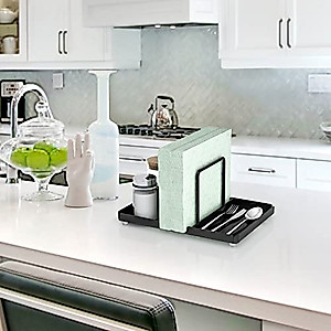 Napkin Holder for Table, Metal Napkin Holder with Salt and Pepper Shakers Caddy, Standing Paper Napkin Storage for Kitchen Dining Table Decor, Black