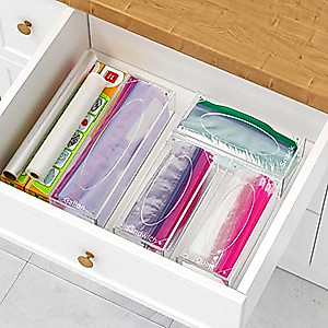 FEMELI Food Bag Storage Organizer, Acrylic Kitchen Drawer Baggie Box, Compatible with Gallon, Slider Quart, Freezer, Sandwich, Snack, Variety Size Bags, 4 separate Pack(Clear)