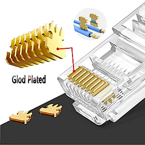 RJ45 Cat5 Cat5e Connectors End Pass Through Gold Plated 8P8C UTP Ethernet Network Plug(100Pack)