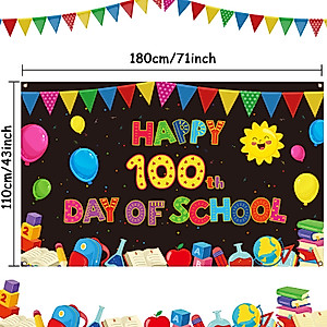 100th Day of School Backdrop, Happy 100 Days Background Banner for Kindergarten Preschool Primary School Celebrate 100th Day Party Supplies Favors (Black)