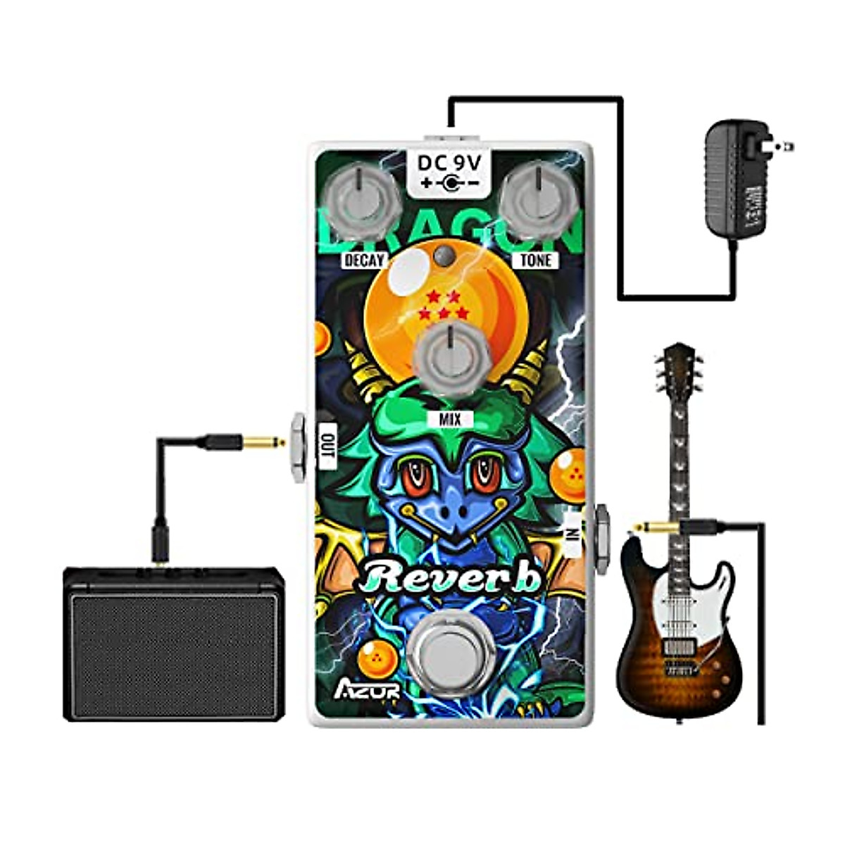 AZOR Reverb Guitar Pedal Dragon Pure Reverb Guitar Effect Pedal for Electric Guitar AP509
