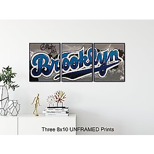 Brooklyn Wall Art - NYC Wall art - New York Wall Decor - Graffiti Wall Decor Photo Set - 8x10 Urban Hip Hop Street Art Mural - Home Decoration for Apartment, Bedroom, Living Room - New Yorker Gifts