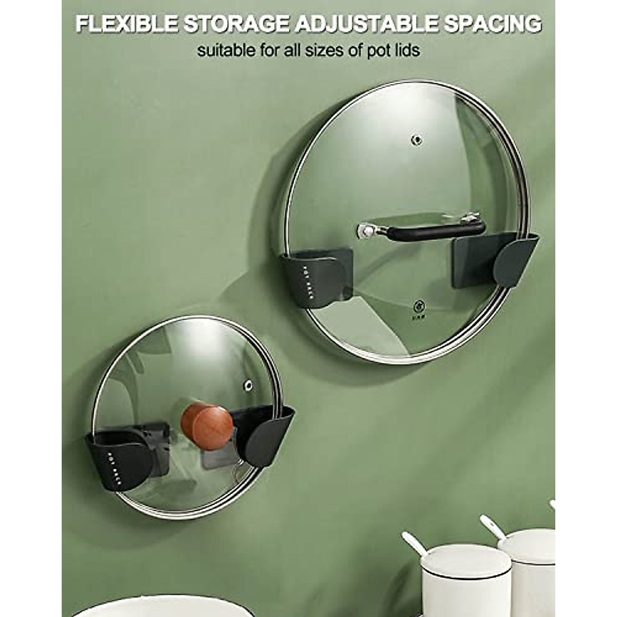 Tendiren Pot Lid Organizer, 6 Pairs of Adjustable Wall Mount Pot Lid Holder Cabinet Door, Pot and Pan Hangers for Kitchen Wall Mount, Cabinet Door Lid Organizer, Save More Space