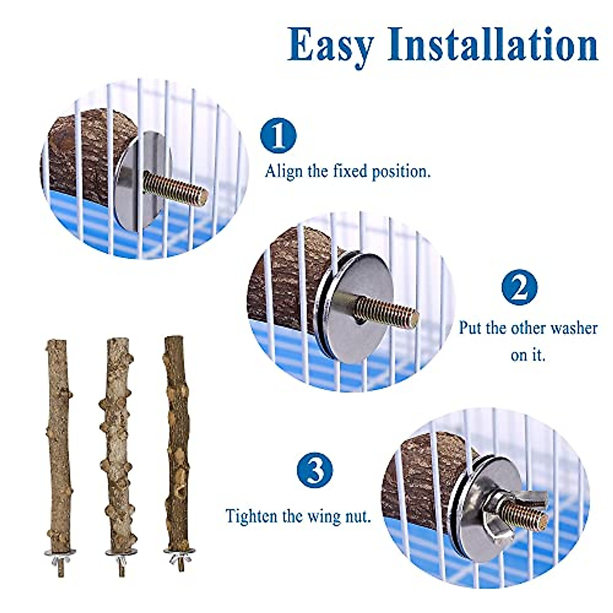 Mogoko Natural Wood Bird Perch Stand, Hanging Multi Branch Perch for Parrots, Parakeets Cockatiels, Conures, Macaws, Love Birds, Finches (Style 4)