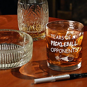 Futtumy Tears of My Pickleball Opponents Whiskey Glass, Funny Pickleball Gifts for Men Friend Pickleball Lovers Coworker, Pickleball Lover Gifts for Birthday Christmas, 10oz Pickleball Rock Glass