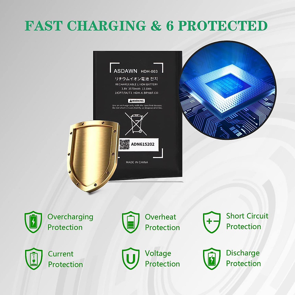 ASDAWN HDH-003 Battery Replacement for Nintendo Switch Lite Game Console HDH-001 HDH-003, Battery for Nintendo Switch Lite Game Player 3570mAh HDH-A-BPHAT-CO with Repair Tool Kit