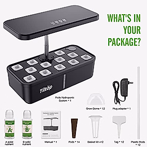 TILTOP Hydroponics Growing System 12 Pods Indoor Herb Garden with 36W LED Grow Light, Height Adjustable Indoor Grow Kit Countertop Garden Automatic Timer Black