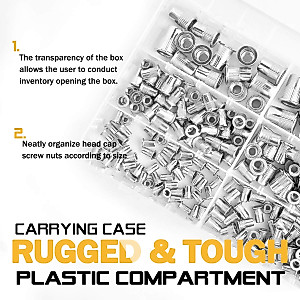 VIGRUE 205PCS 304 Stainless Steel Rivet Nut Assort Set Flat Head Threaded Rivetnut Insert Nutserts Assortment Kit(M3| M4| M5| M6| M8| M10)