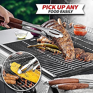 GRILAZ Heavy-Duty Rose Wooden BBQ Grilling Tools Set. Extra Thick Stainless Steel Multi-Function Spatula, Fork & Tongs | Essential Accessories for Barbecue & Grill. Ideal Gift for Father