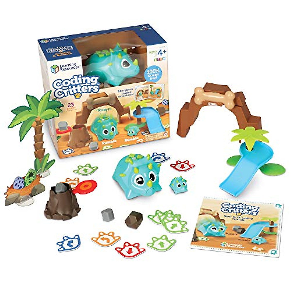 Learning Resources Coding Critters Rumble & Bumble - 23 Pieces, Ages 4+, Educational Learning Games, Screen-Free Early Coding Toy For Kids, Interactive STEM Coding Pet