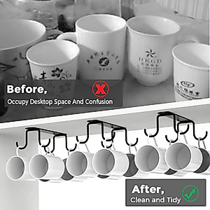 3PCS Mug Hooks Under Cabinet,Coffee Cups Holder with 12 Mug Hooks,Metal Mugs Hooks Under Shelf for Mugs,Coffee Cups and Kitchen Utensils (Silver)