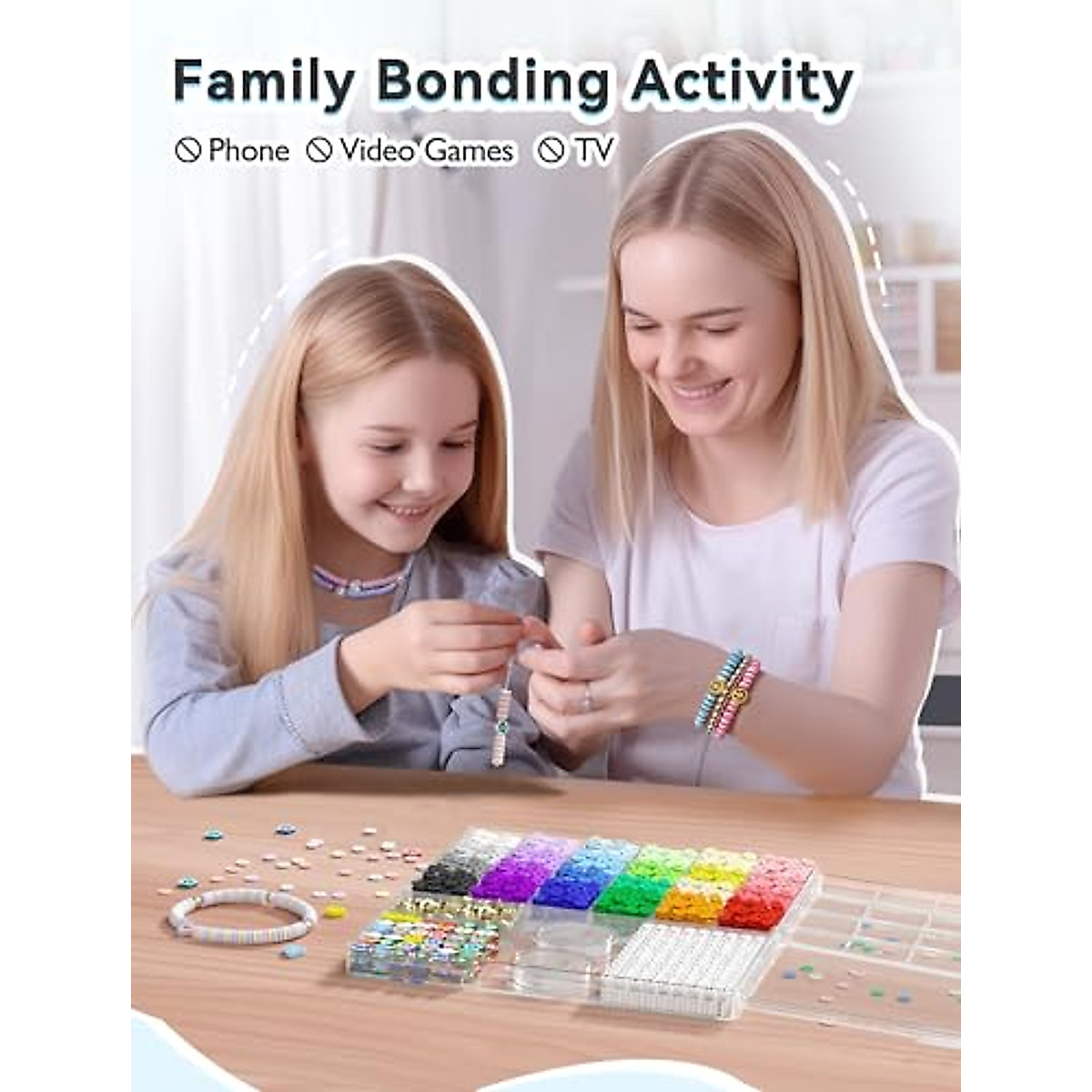 ARTDOT 5342 PCS Clay Beads for Friendship Bracelets Making Kit, 24 Rainbow Colors Jewelry Making Supplies Heishi Beads with Elastic String and Organizer Gifts for Teen Girls Ages 6 7 8 9 10 11 12