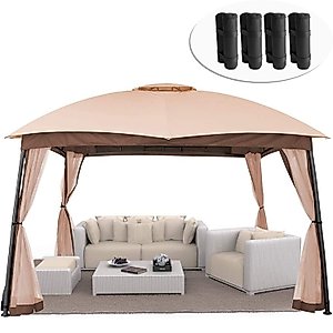 Gazebos for Patios with 4 Sand Bags, Outdoor Gazebo Tent with Netting Screen Walls, Heavy Duty Gazebo Canopy with 120 Square Feet of Shade for Garden, Backyard Deck, and Lawns (Khaki)