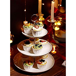 Sweese 731.101 3 Tiered Serving Stand, Foldable Rectangular Food Display Stand with White Porcelain Platters - Serving Trays, Dessert Display Server for Brithday Party, Valentine's Day and Events
