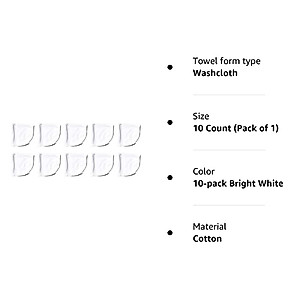 HonestBaby 10-Pack Organic Cotton Baby-Terry Wash Cloths, Bright White, One Size,10 Count (Pack of 1)
