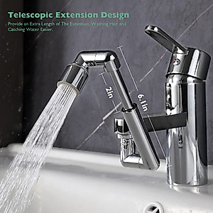 1440° Swivel Faucet Extender(Updated from 1080°), Robotic Arm Faucet Aerator with Female/Male Thread, Sink Faucet Attachment with 2 Water Modes for Kitchen or Bathroom, Plastic Sink Aerator Chrome