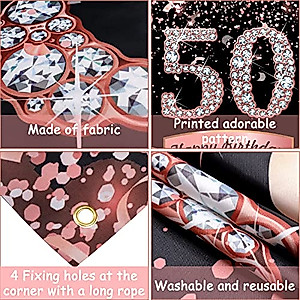 Trgowaul 50th Birthday Decorations for Women - Large Rose Gold Happy 50th Birthday Banner Backdrop Photography Background Sign Poster Decor 50 Years Old Birthday Party Supplies Gifts for her 51"×83"