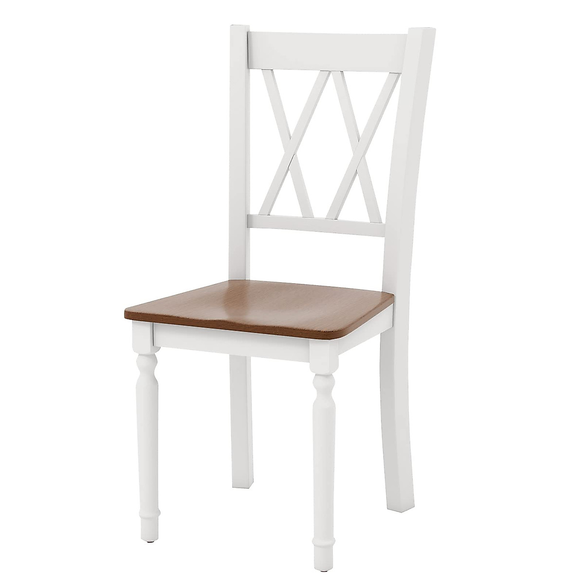 Giantex Dining Room Chairs Set of 4 White - Wooden Farmhouse Kitchen Chairs with Rubber Wood Seat, Acacia Wood Legs, Max Load 360 Lbs, Heavy Duty Wood Armless Dining Chairs with High Back