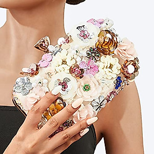 LETODE Flower Clutch Purse Evening Bag for Women Formal Party Handbag Chain Strap Shoulder Bag (Gold)