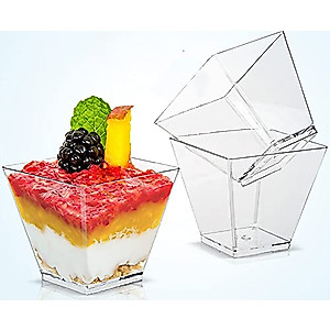 ALMOXVYE 150 Pack 2 Oz Square Dessert Cups with Spoons, Clear Dessert Cups Mini Appetizers Cups for Snack, Ice Cream, Pudding, Jelly