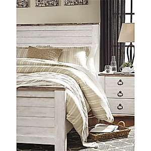 Ashley Furniture Willowton 65" W x 87" D Farmhouse Wood Queen Sized Panel Bed in Whitewash Finish