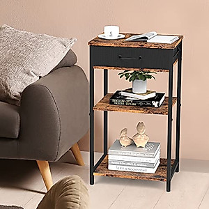Industrial Printer Stand Rack 3 Tier Printer Table with Storage Printer Shelf with File Drawer Sofa Side Tables Nightstand for Bedroom Machine Stand Holder for Office and Home, Brown
