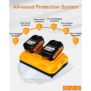 Lenoya Upgraded 20v 2Packs Replacement for Dewalt 20V Max Battery 7000mAh and DCB102 Charger Comaptible with Dewalt DCD DCF DCG Series Cordless Power Tools and 12V/20V Battery Charger Orange