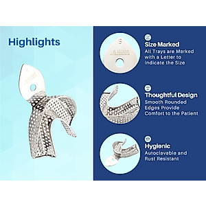 ARTMAN INSTRUMENTS Dental Impression Trays – Set of 6 Stainless Steel, Perforated, Autoclavable Trays (Small, Medium, Large) for Upper & Lower Teeth – Durable, Reusable, Rounded Margins for Comfort