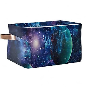 AUUXVA Nebula Galaxy Planet Storage Basket Collapsible Cloth Storage Cube Basket Bins Organizer with Handles Rectangular Large Toys Shelf Closet for Nursery Bedroom Home Office