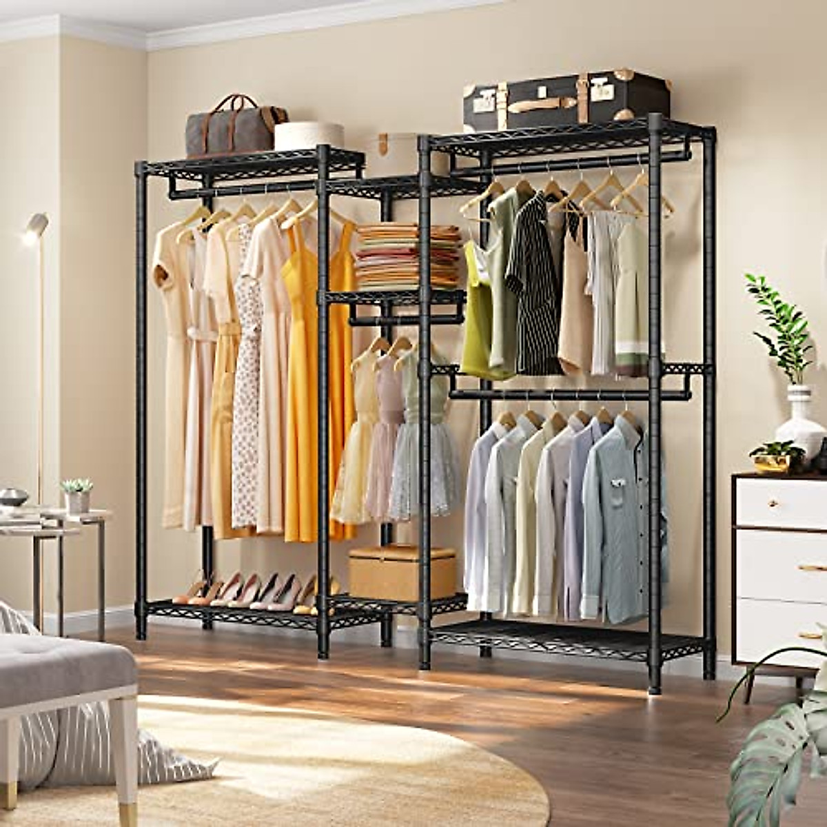 VIPEK V6 Wire Garment Rack Heavy Duty Clothes Rack for Hanging Clothes, Metal Freestanding Closet Wardrobe Rack, 71.2" L x 14.6" W x 76.8" H, Max Load 660lbs, Medium Size (Black)