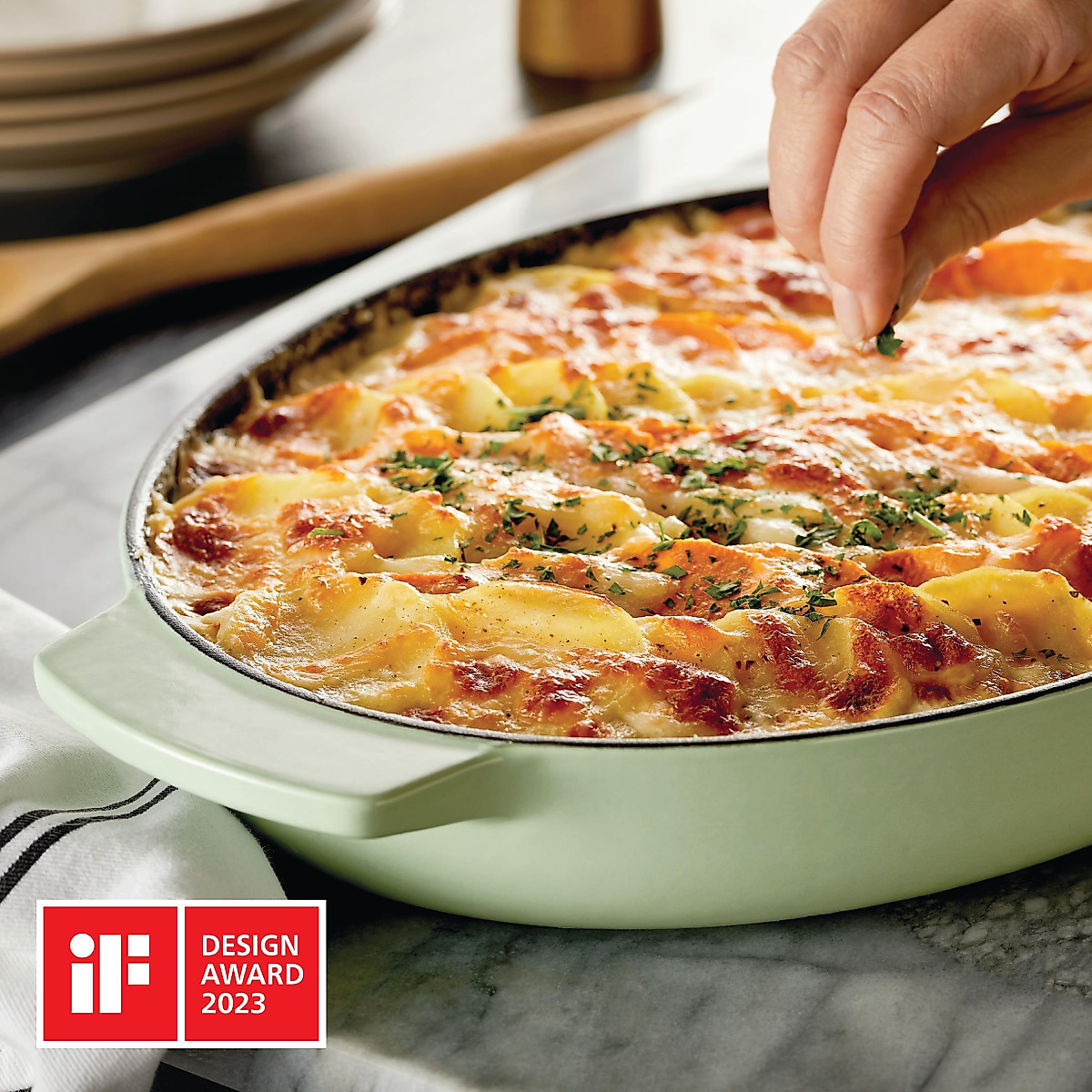 KitchenAid Enameled Cast Iron Au Gratin Oval Roasting Pan, 2.5 Quart, Pistachio