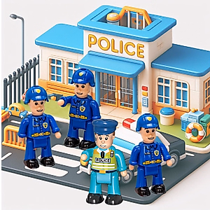 FUNERICA Police Officer Toy Figures- 4 Detailed Policeman & Police Chief - Imaginative Play Police Action Figures for Toddlers & Kids Roleplay - Little People Figurines - Mini Community Helpers
