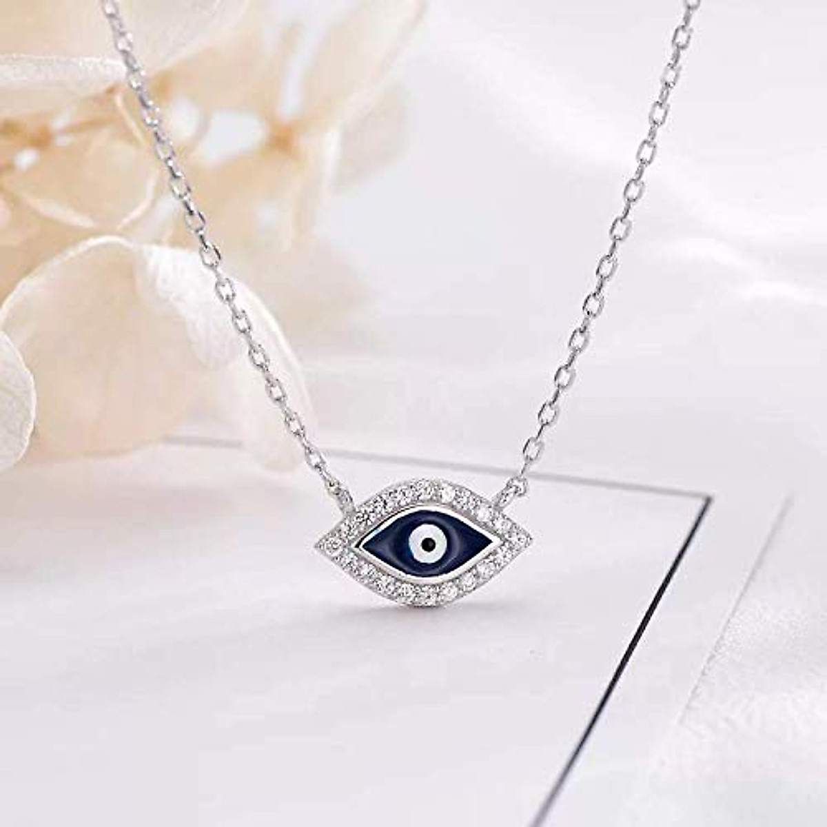 Gapudt S925 Sterling Silver Evil Eye Choker Short Dainty Necklace for Women Jewelry