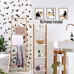 LHIUEM Black Cat Bathroom Decor, Funny Bathroom Wall Art, (Set of 4,8"X10",unframed) Modern Animals Kitty Pictures, Kitten Bathing Canvas Poster cat Lady Gifts for Women,Bathroom Set Decor