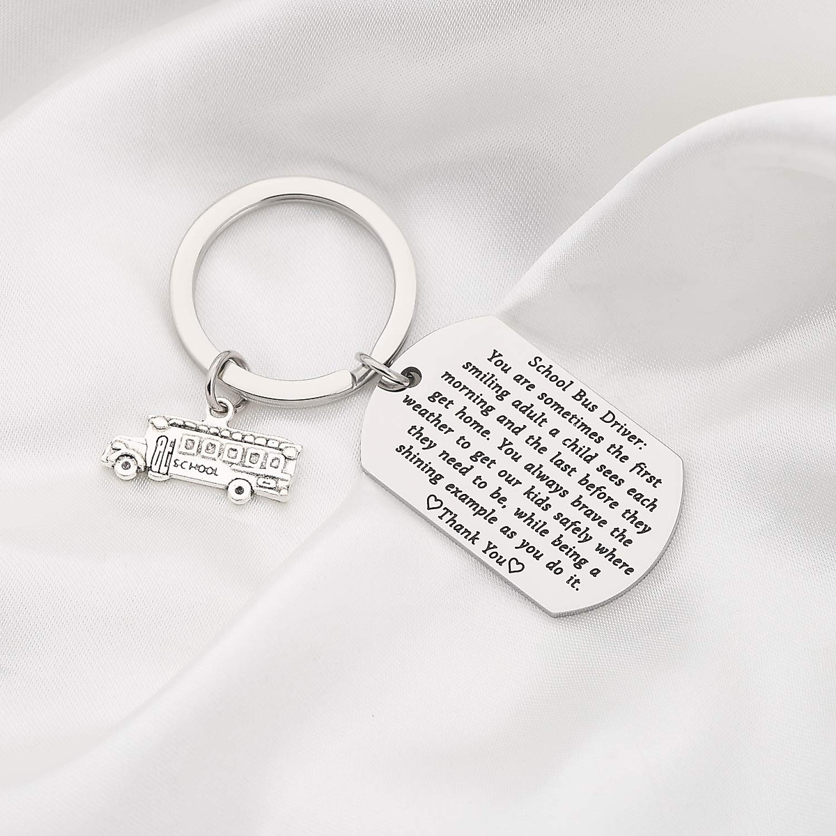 School Bus Driver Appreciation Gift Thank You Keychain Gifts for School Bus Driver Back to School Gift (silver)