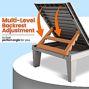 SereneLifeHome Adjustable Outdoor Patio Chaise Lounge - Marine Grade Water Resistant Durable Reclining Lounger, Fire Pit with 5-Position Multi-Level Backrest Adjustment, SLLOUNG70