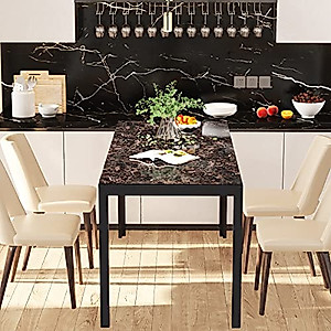 Recaceik Modern Dining Table for Kitchen, Faux Marble Kitchen Tables with Metal Legs for 4 People, Industrial Dining Room Table for Living Room and Office, Easy Assembly, Brown