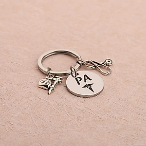 FUSTMW Physicians Assistant Gift PA Caduceus Keychain Stethoscope Charm Physician Assistant Key Ring Gifts for Doctor Nurse Medical School Graduation Gift (silver)