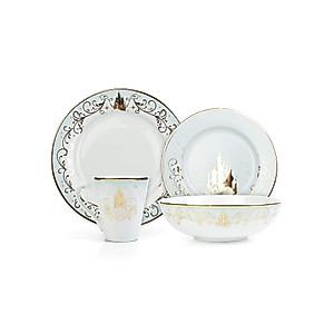 Disney Princess 16-Piece Dinnerware Set | Cinderella, Jasmine, Ariel, Belle