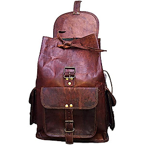 18" Brown Leather Backpack Vintage Rucksack Laptop Bag Water Resistant Casual Daypack College Bookbag Comfortable Lightweight Travel Hiking/Picnic for Men