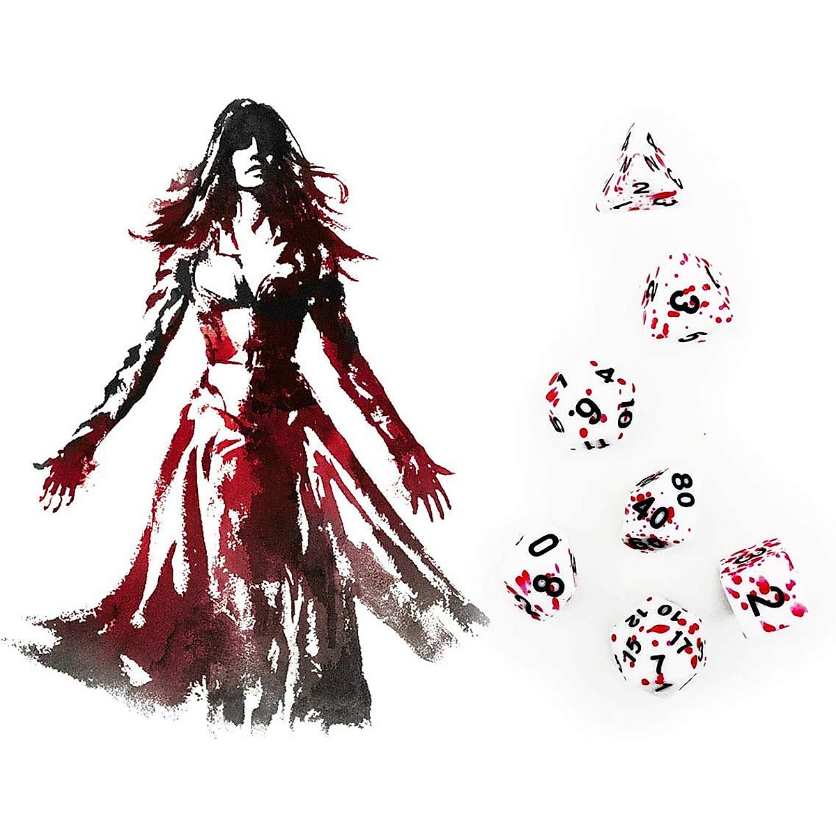 Dice Set, Blood Dice with Irregular Spray Red Dots Blood Splatter Polyhedral Role Playing Gaming Dice D20 Dice Dungeons and Dragons Dice Set of 7 (Red)