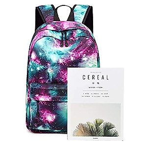 BTOOP Girls School Backpack Galaxy Schoolbag Laptop Bookbag Insulated Lunch Tote Bag Purse Teens Boys Kids (Green Galaxy)