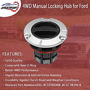 4WD Locking Hub Link 4x4 Front Manual Lock Hub Assembly - Compatible with 2005-2023 Ford F250 F350 F450 F550 Super Duty - Replaces# BC3Z3B396B, BC3Z-3B396-B