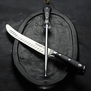 Cutluxe Bullnose Breaking Knife & Sharpening Rod– Forged High Carbon German Steel – Full Tang & Razor Sharp – Ergonomic Handle Design – Artisan Series