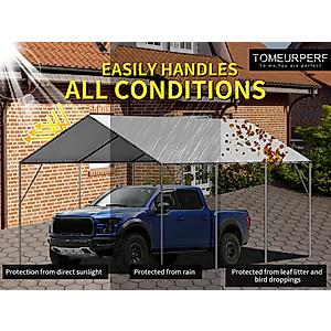 12x20 Ft Carport Canopy Replacement Cover for Canopy Tent Car Tent Garage Shelter Top Tarp White Portable Carport with 120lbs Tensile Strength Ties (Only Top Cover, Frame is not Included)