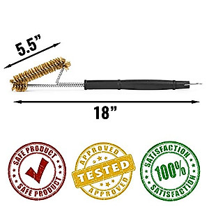 Grillaholics Essentials Brass Grill Brush - Softer Brass Bristle Wire Grill Brush for Safely Cleaning Porcelain and Ceramic Grates - Lifetime Manufacturer's Warranty
