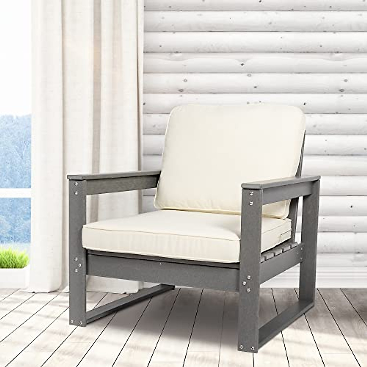 Laurel Canyon Outdoor Club Chair HDPE Recycled Plastic Patio Chairs with Cushion, Slate Grey